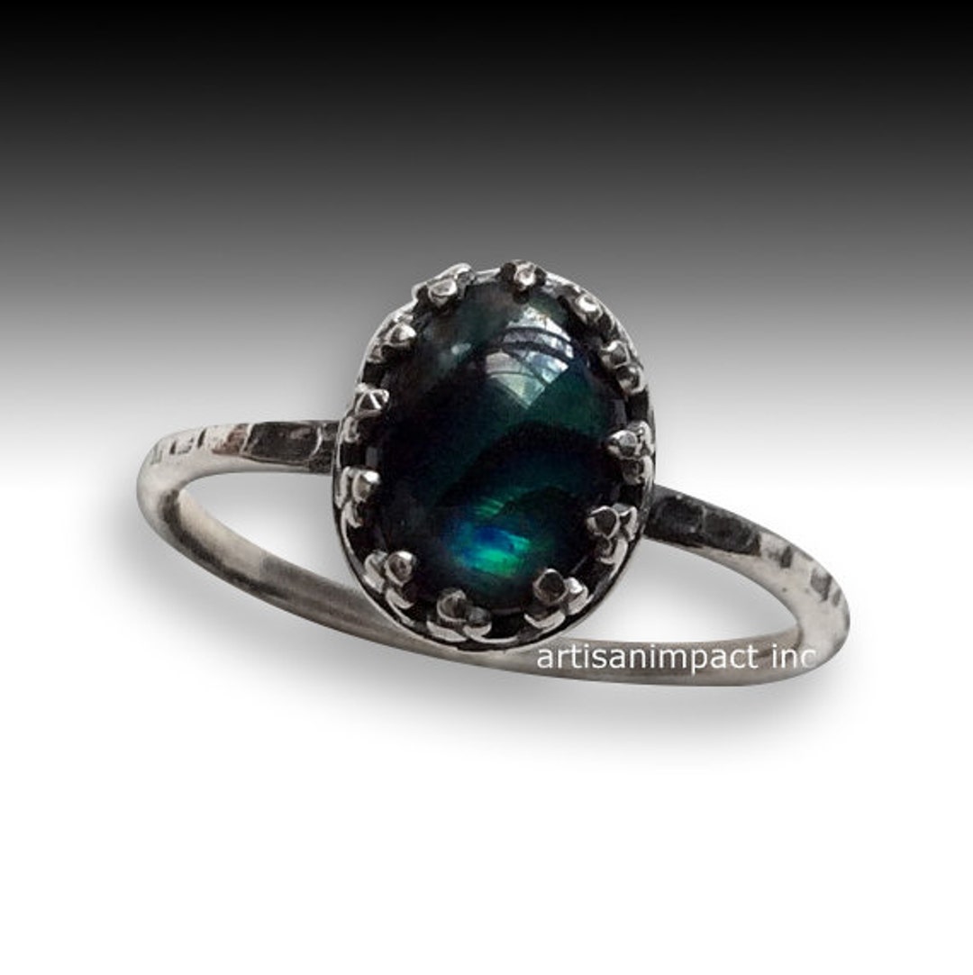 Blue Shell Ring, Sterling Silver Ring, Engagement Ring, Dainty Silver ...