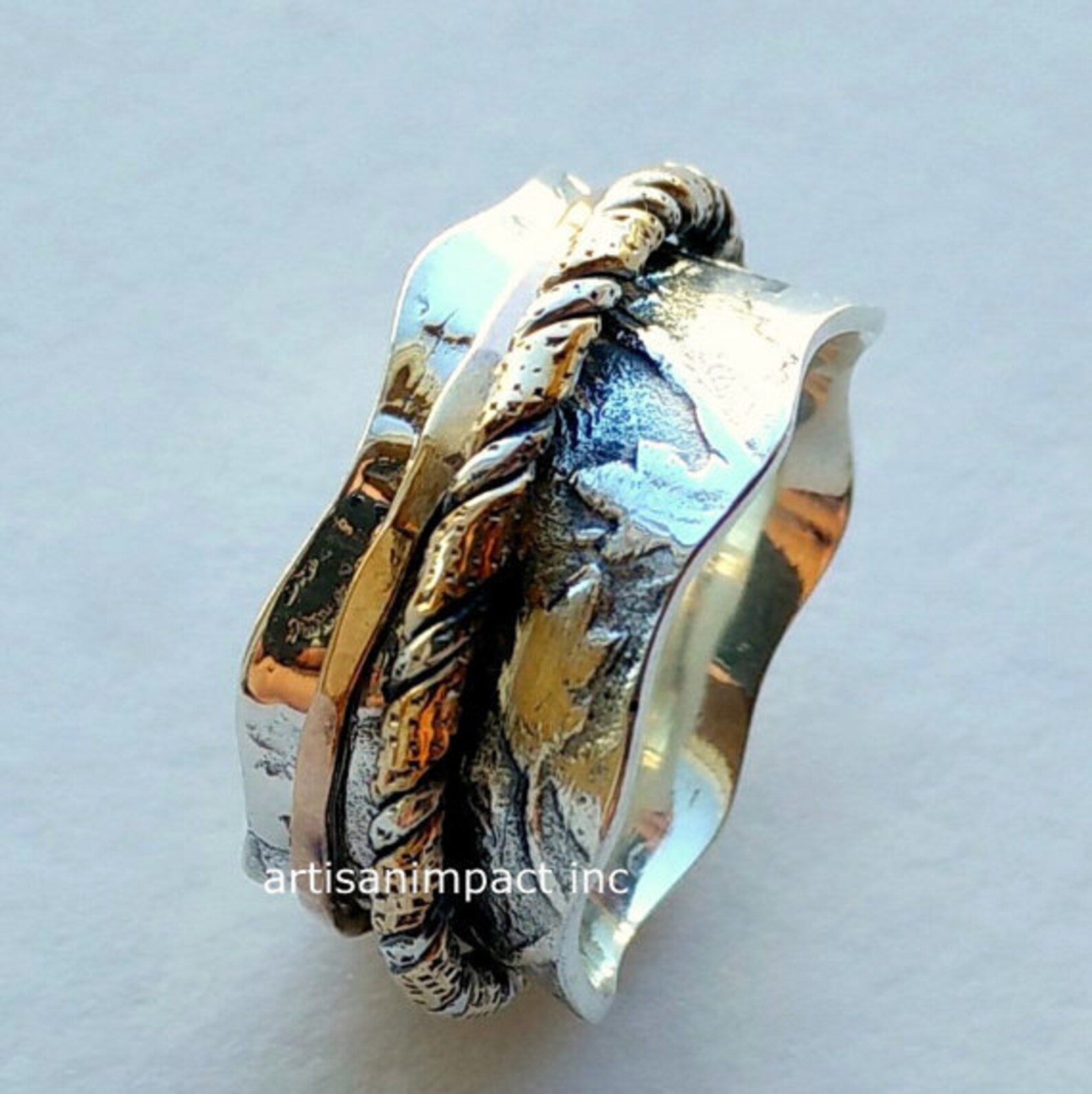 Sterling Silver Band, Two Tones Band, Silver Gold Ring, Statement Ring ...