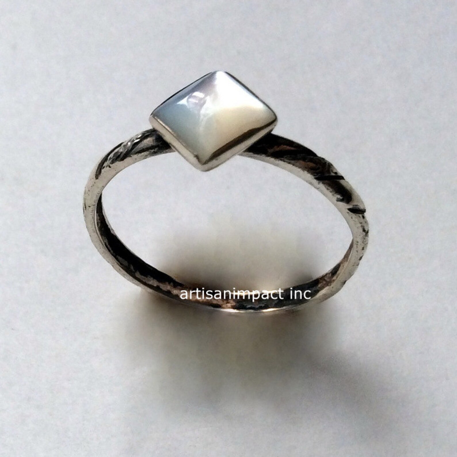 Shell Ring, Sterling Silver Ring, Thin Ring, Textured Ring, Gemstone ...