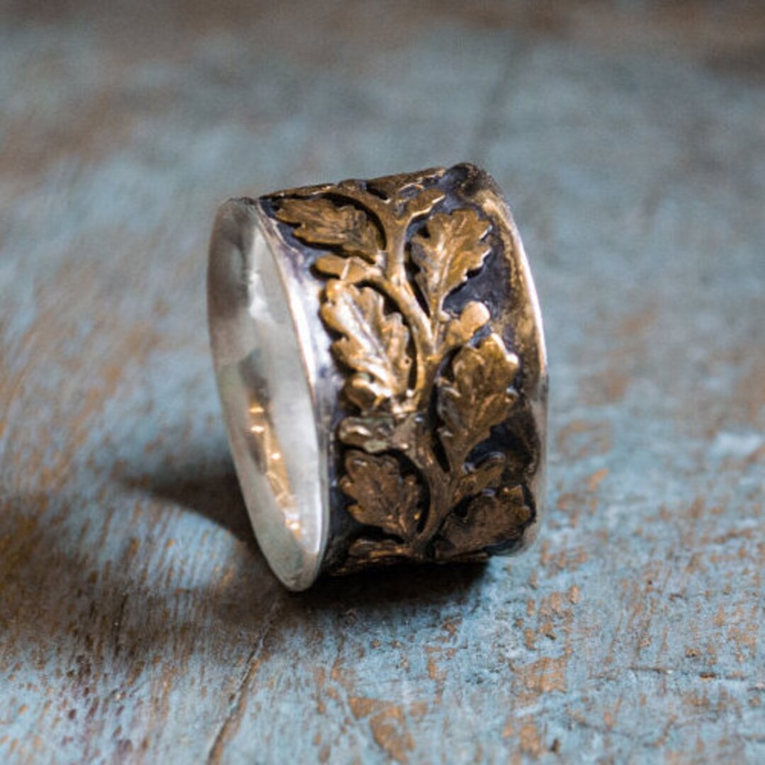 Nature Ring, Vine Ring, Silver Band, Two Tones Ring, Brass Silver Ring ...