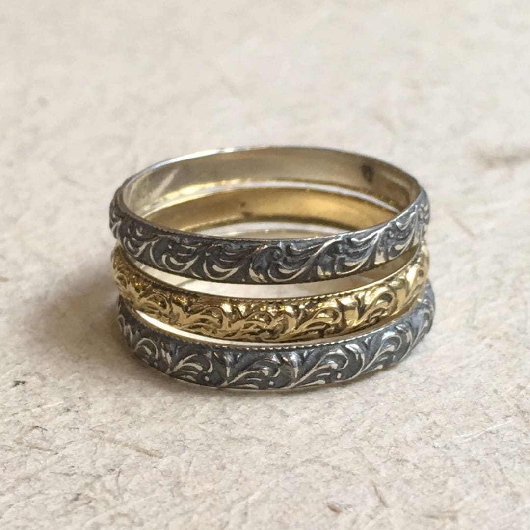 Three Bands Set, Stacking Bands Trio, Boho Bands, Thin Bands, Silver ...