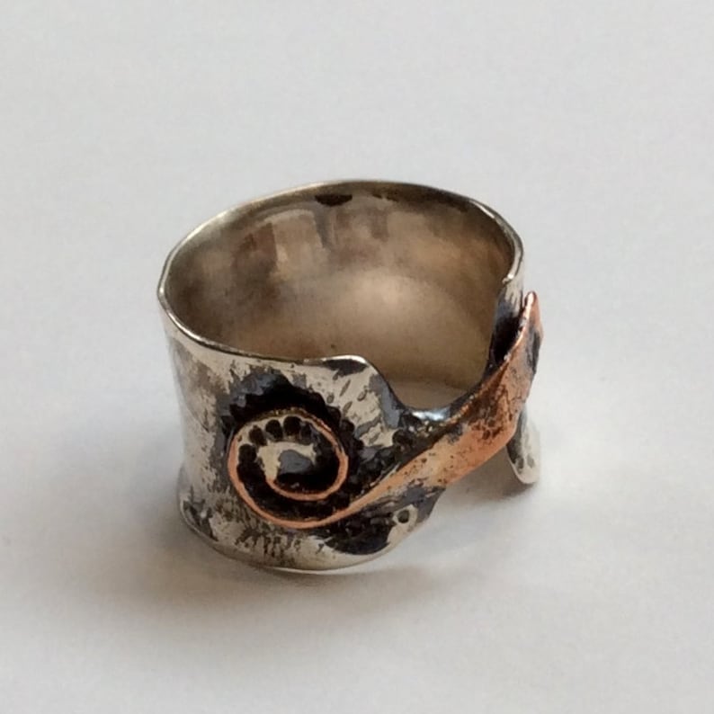 Silver Copper Ring Bohemian Jewelry Wide Unisex Band Two - Etsy