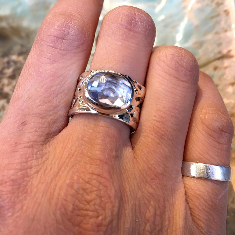 Sterling Silver ring clear Zircon ring braided band wide | Etsy