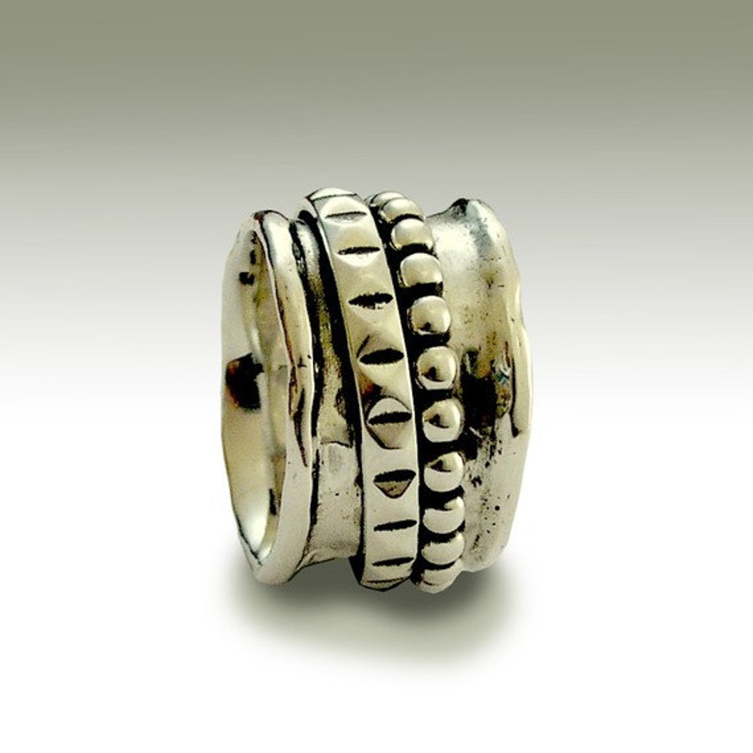 Mens Silver Ring, Stacking Rings, Spinner Ring, Wide Ring, Meditation ...