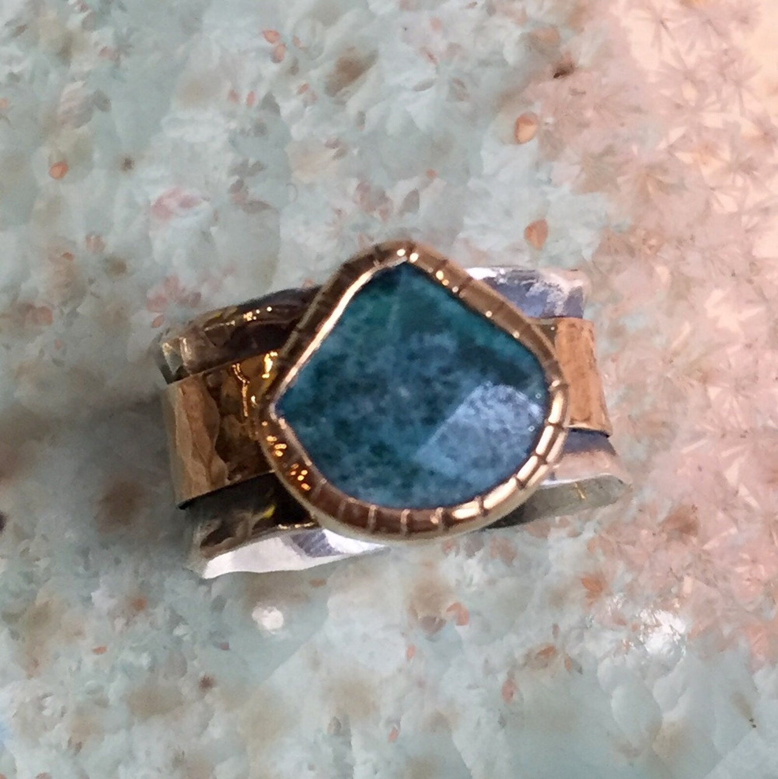 Apatite Ring, Silver Gold Band, Spinner Ring, Wedding Engagement Ring ...