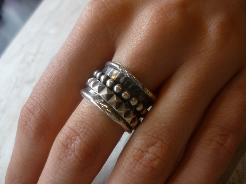 Mens silver ring stacking rings spinner ring wide ring | Etsy