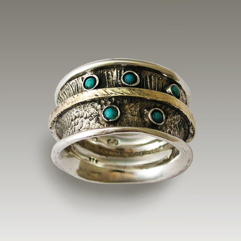 Silver gold ring Mixed metal band Sterling silver band | Etsy