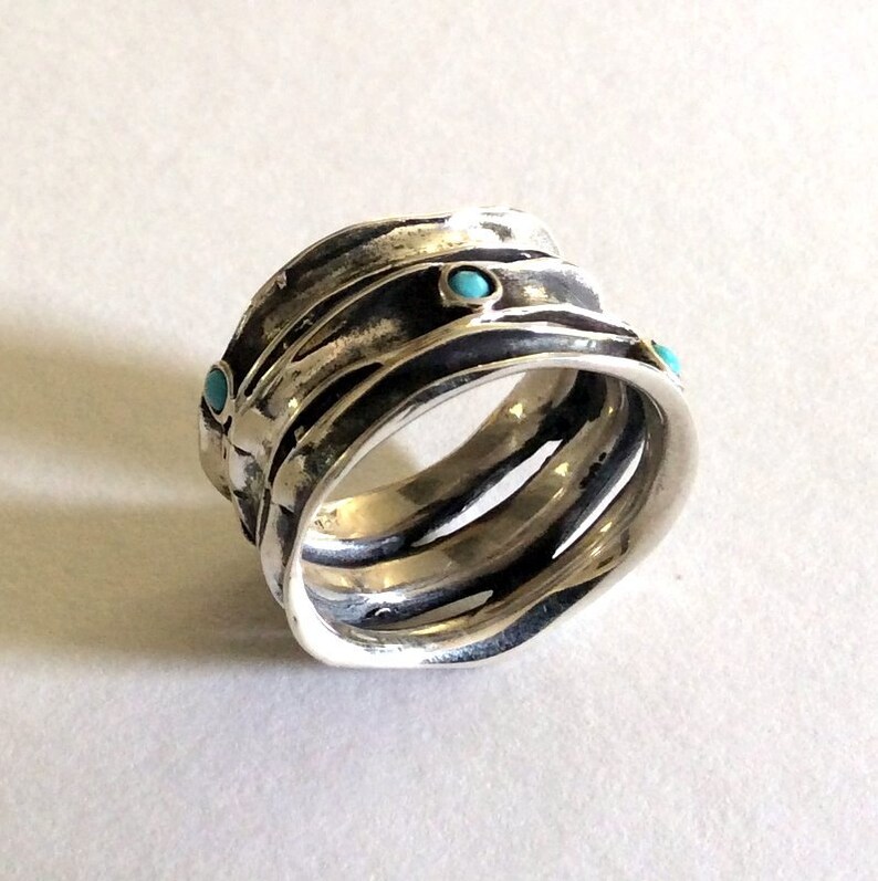 Silver ring multi stones ring turquoises ring wide silver | Etsy