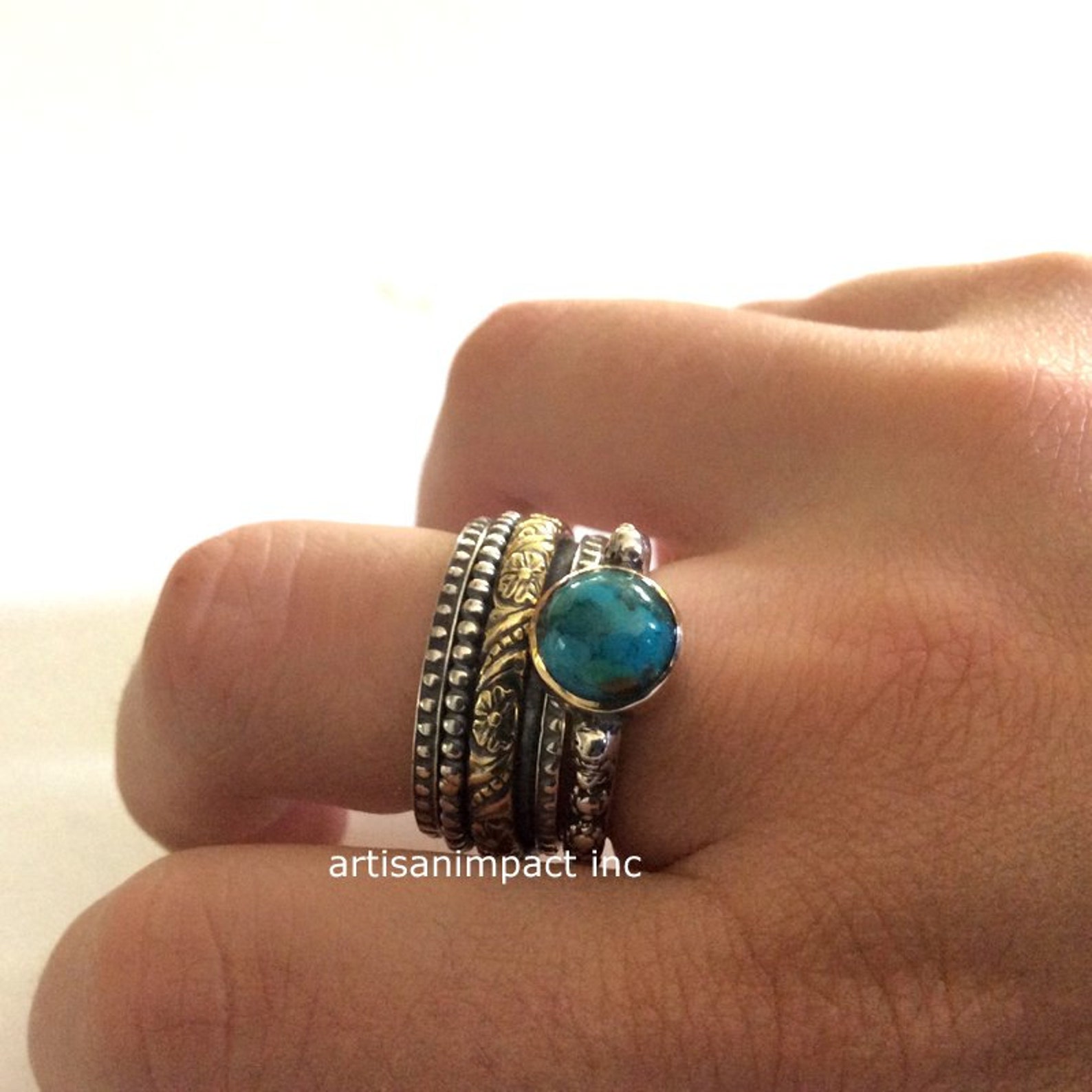 Spinner Ring Women, Fidget Ring, Sterling Silver Brass Spinning Ring ...