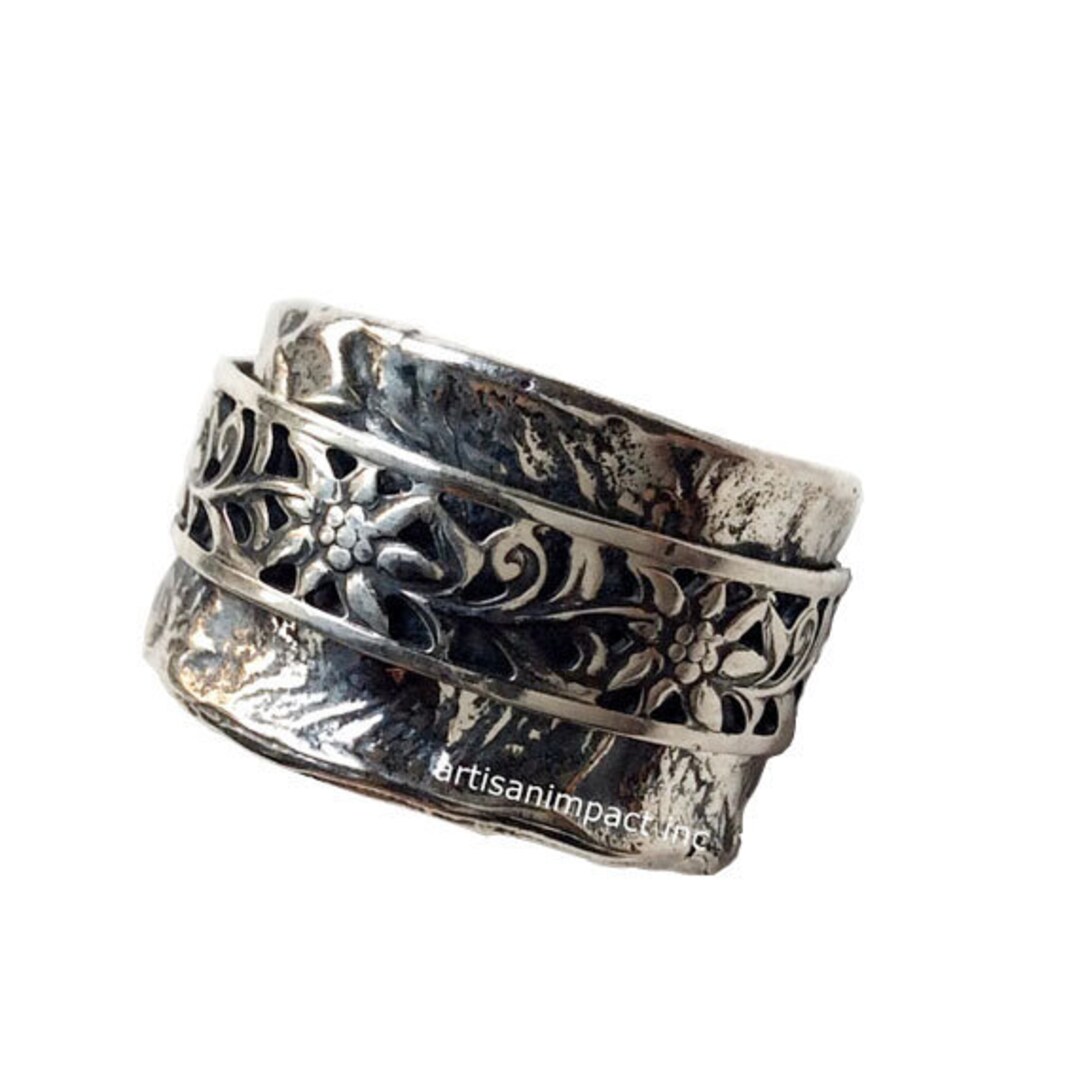 Spinning Ring, Flower Ring, Unique Silver Ring for Her, Silver Wedding ...