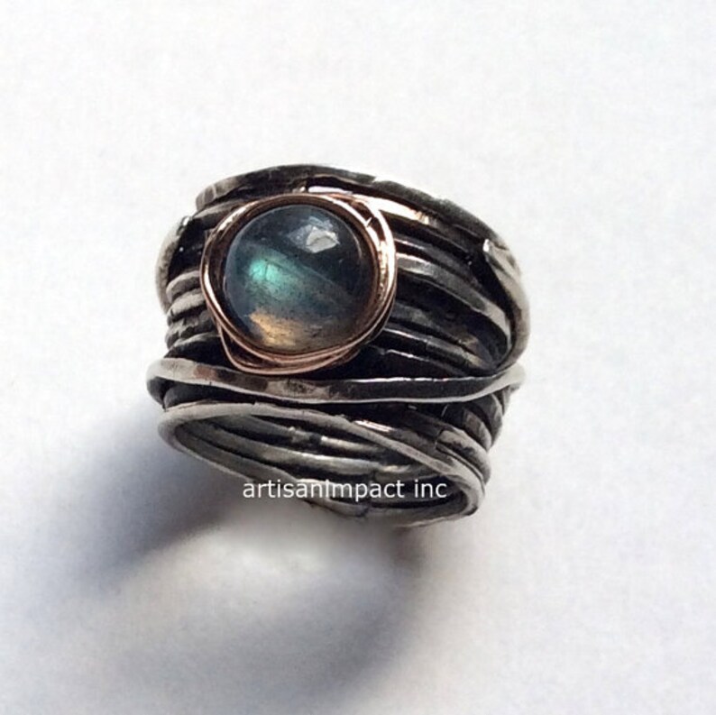 Labradorite Ring, Wide Band, Wire Wrap Band, Silver Ring, Silver Band ...