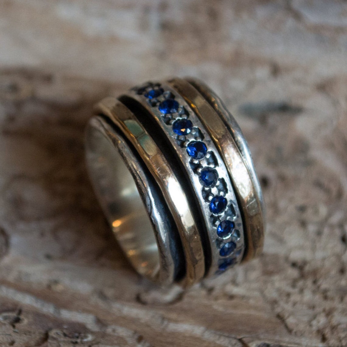 Citrine Spinner Ring Stacker Ring Two Tones Ring Spinning Bands Stone ...