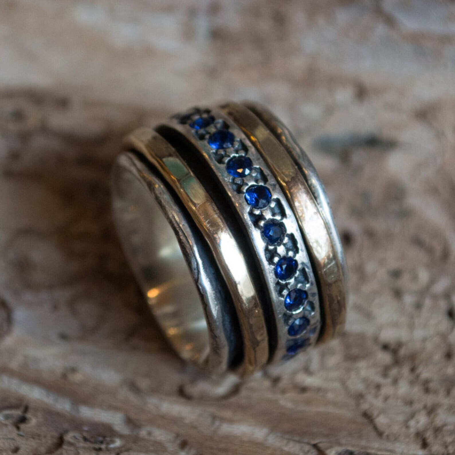 Citrine Spinner Ring Stacker Ring Two Tones Ring Spinning Bands Stone ...