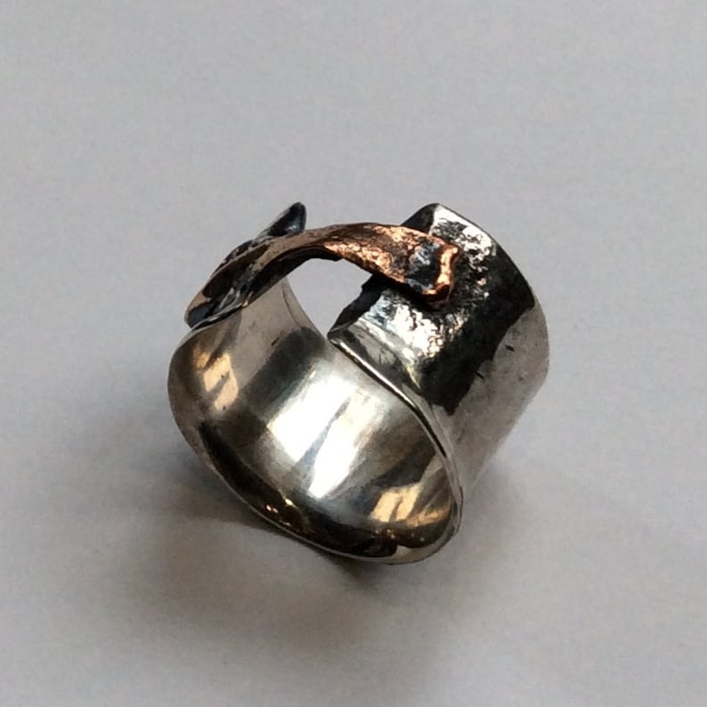 Silver Copper Ring Bohemian Jewelry Wide Unisex Band Two - Etsy