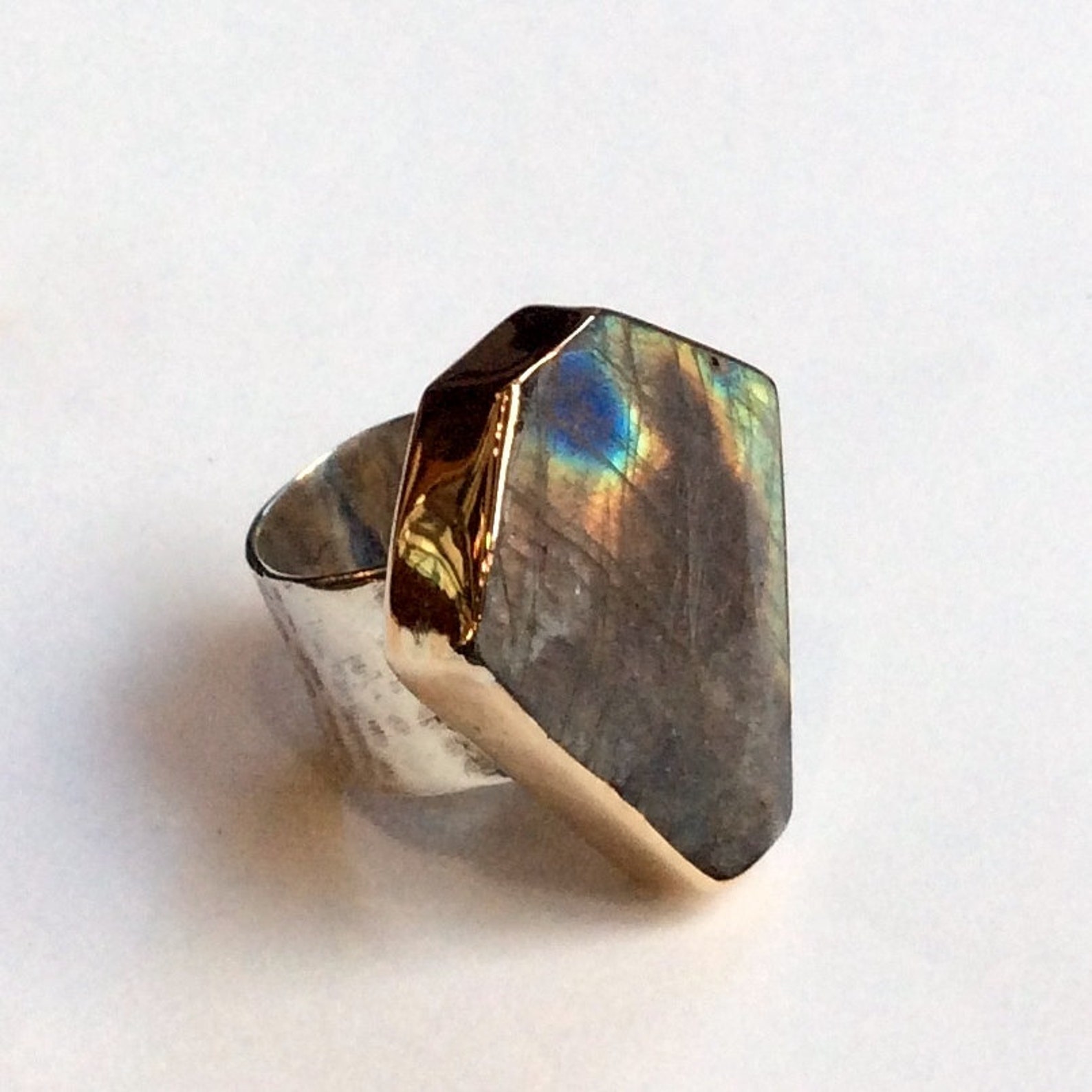 Labradorite Ring Wide Silver Band Modern Ring Large Stone | Etsy