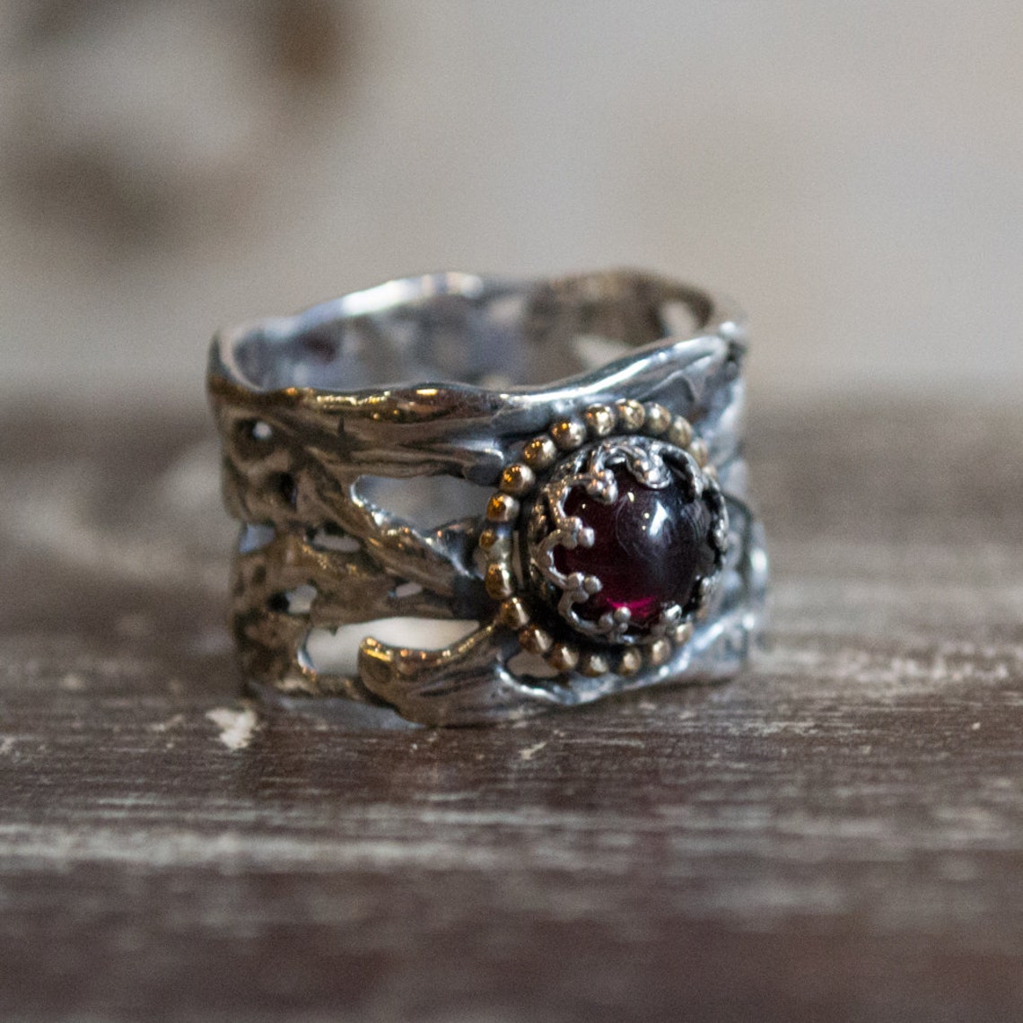 Braided silver ring wide silver ring silver ring garnet | Etsy