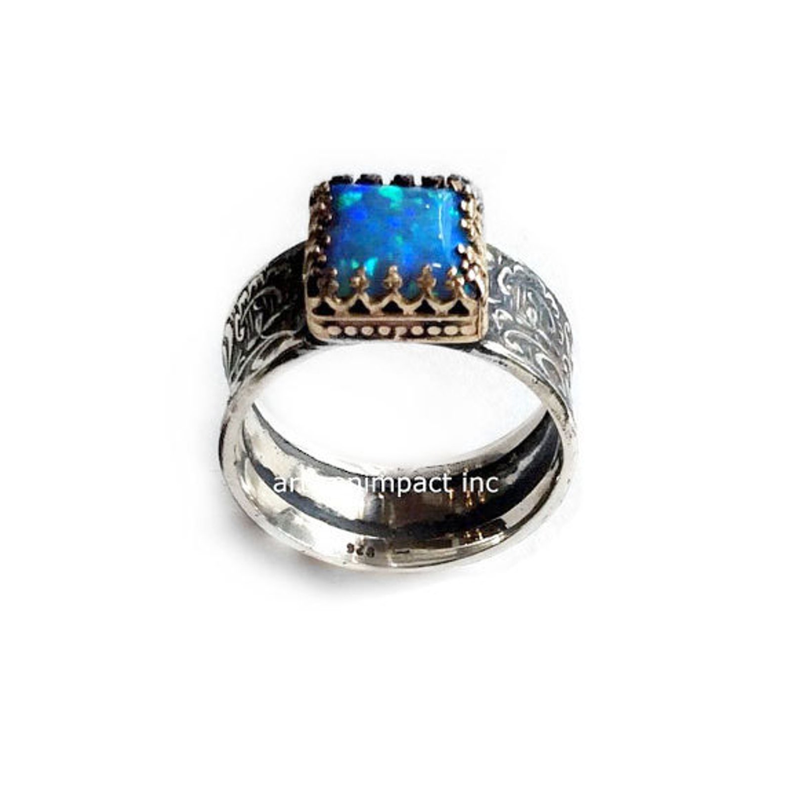 Sterling Silver Ring Silver Leaves Ring square opal Ring | Etsy