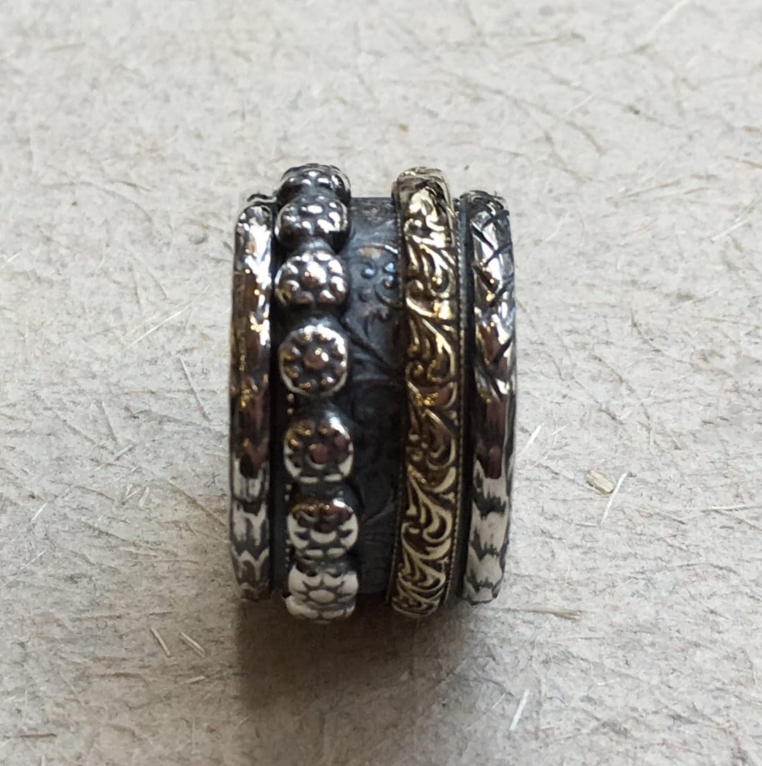 Spinner Ring, Sterling Silver Brass Ring, Floral Band, Stacking Ring ...