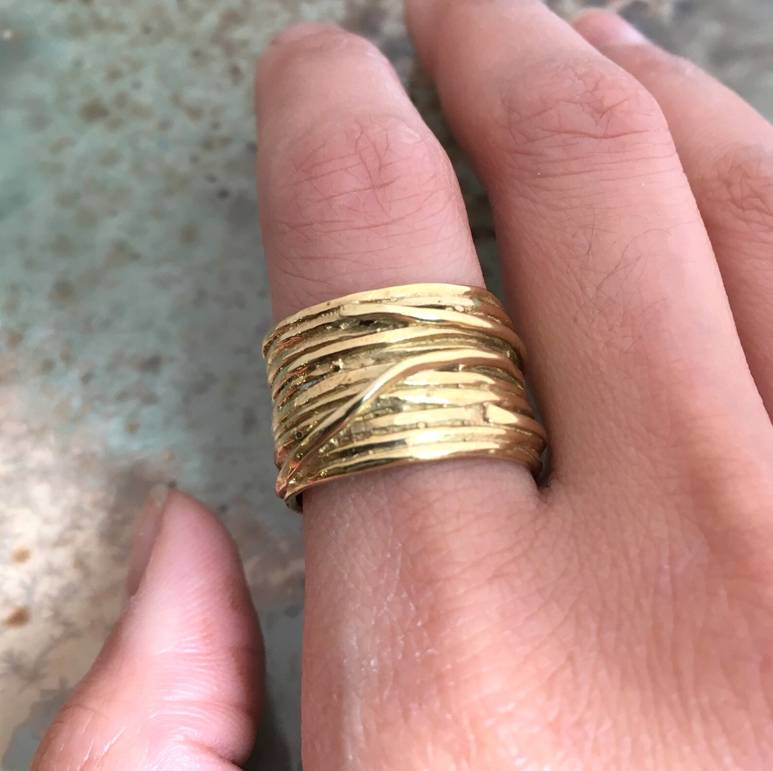 Brass Ring Wide Band Wire Wrap Ring Gold Ring Unisex Band - Etsy