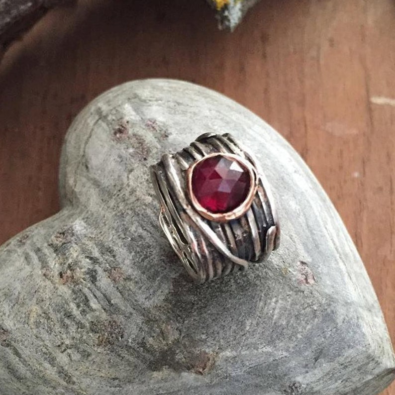 Garnet Ring Wire Wrap Band Silver Ring Engagement Ring - Etsy