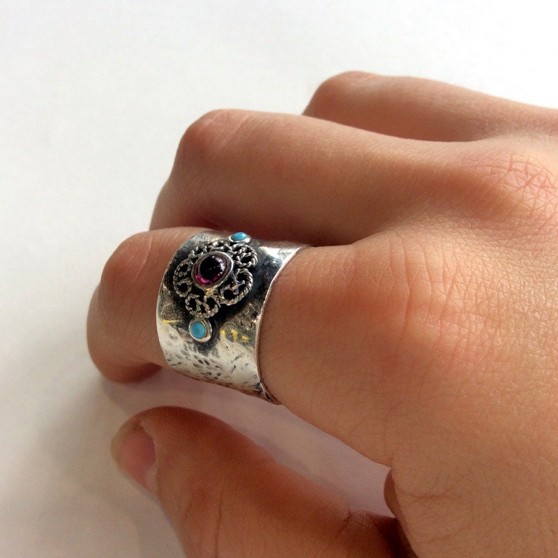 Wide silver band Sterling silver ring birthstone ring | Etsy