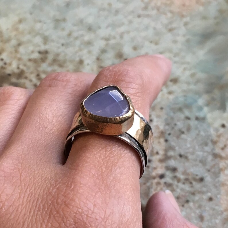 Meditation Ring Silver Gold Band Lavender Chalcedony Ring - Etsy