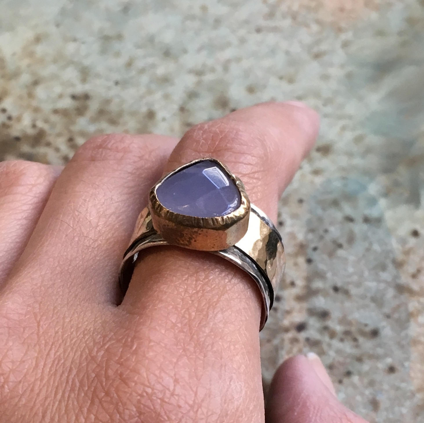 Meditation Ring silver gold band lavender chalcedony ring | Etsy