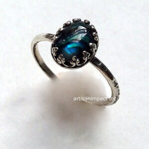 Blue Shell Ring, Sterling Silver Ring, Engagement Ring, Dainty Silver ...