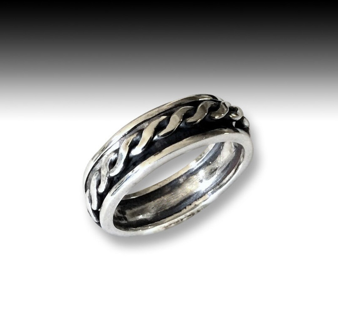 Narrow Wedding Band, Silver Spinner Ring, Unisex Ring, Infinity Band ...