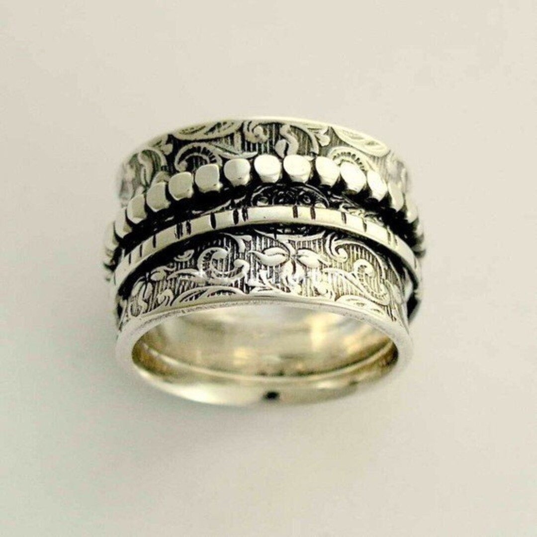 Sterling Silver Band, Spinner Ring, Unisex Ring, Wide Silver Band ...