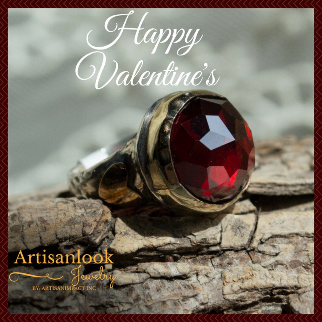 Valentines Heart Ring, Garnet Gemstone Ring, Silver Gold Ring ...