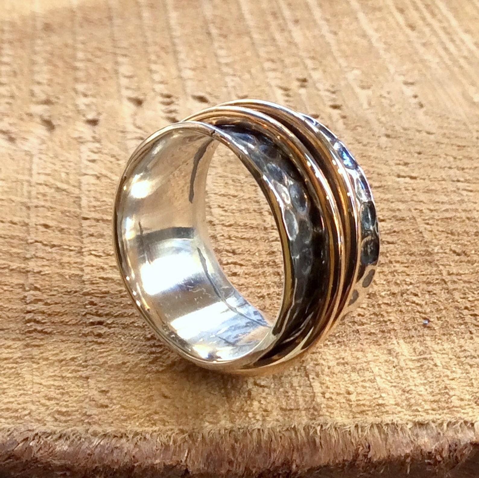 Silver Wedding Ring Yellow Gold Spinner Ring Two Tone Ring - Etsy