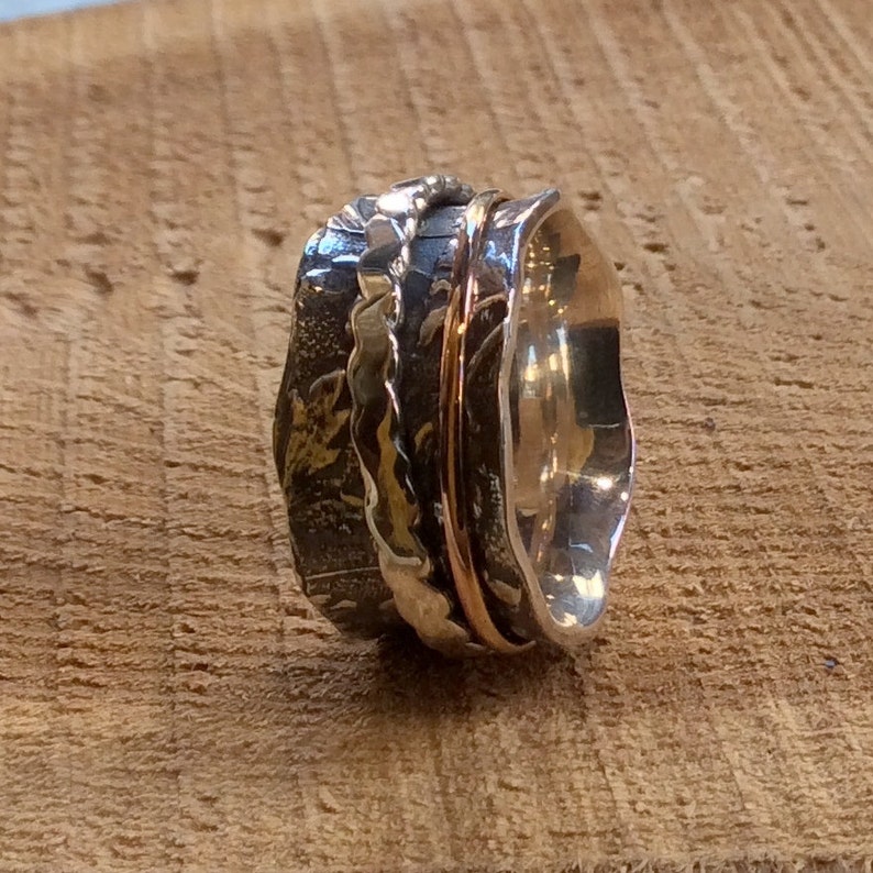 Two tone ring Stacking ring rose gold ring wide silver | Etsy