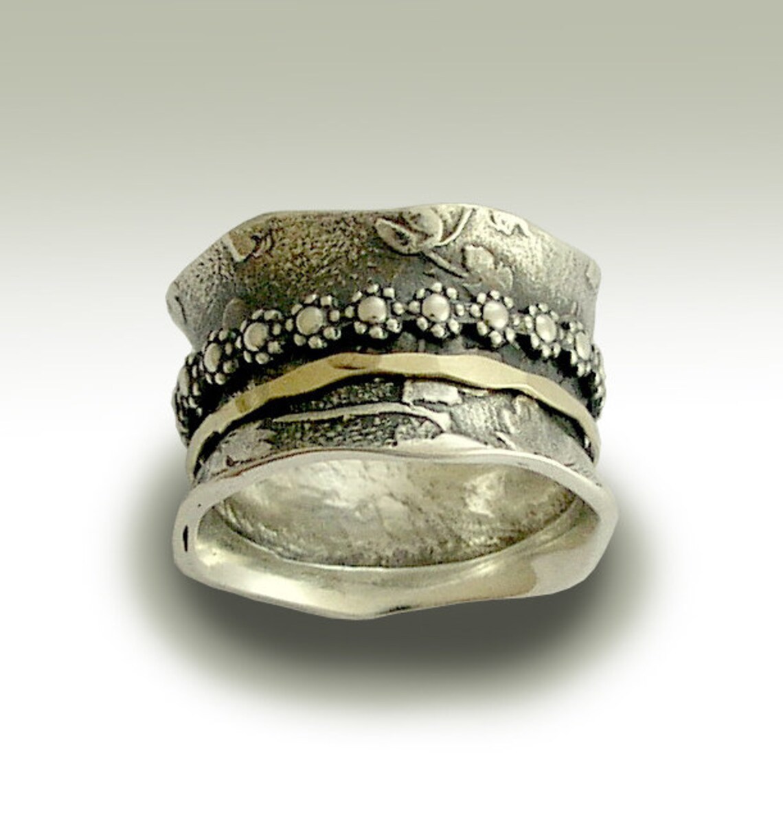 Sterling Silver Band Silver Gold Ring Spinner Ring Wide - Etsy