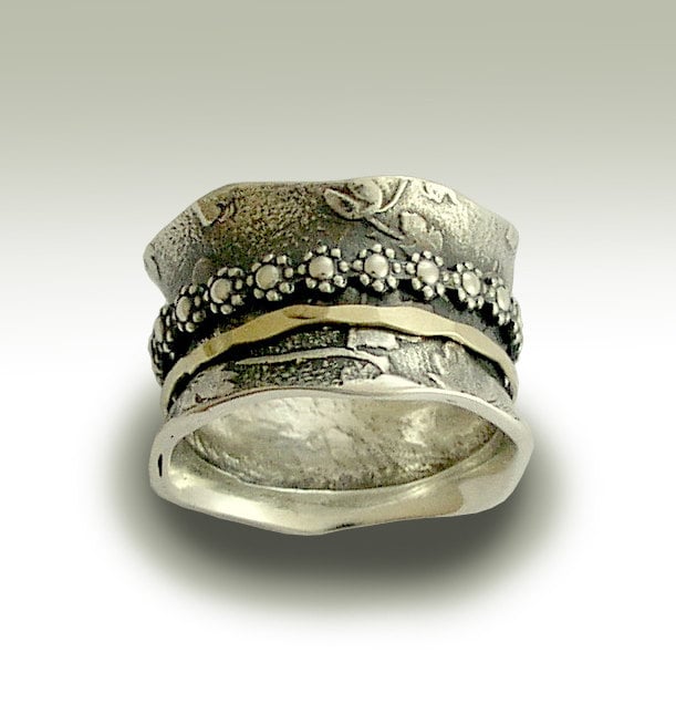 Sterling silver band silver gold ring spinner ring wide | Etsy