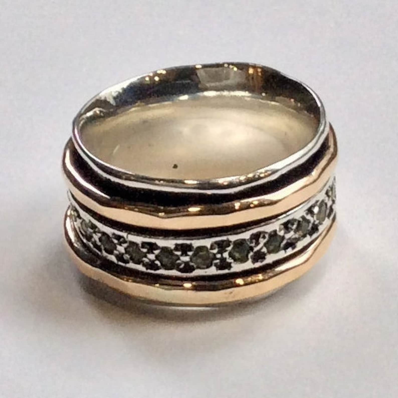 Citrine Spinner Ring Stacker Ring Two Tones Ring Spinning Bands Stone ...