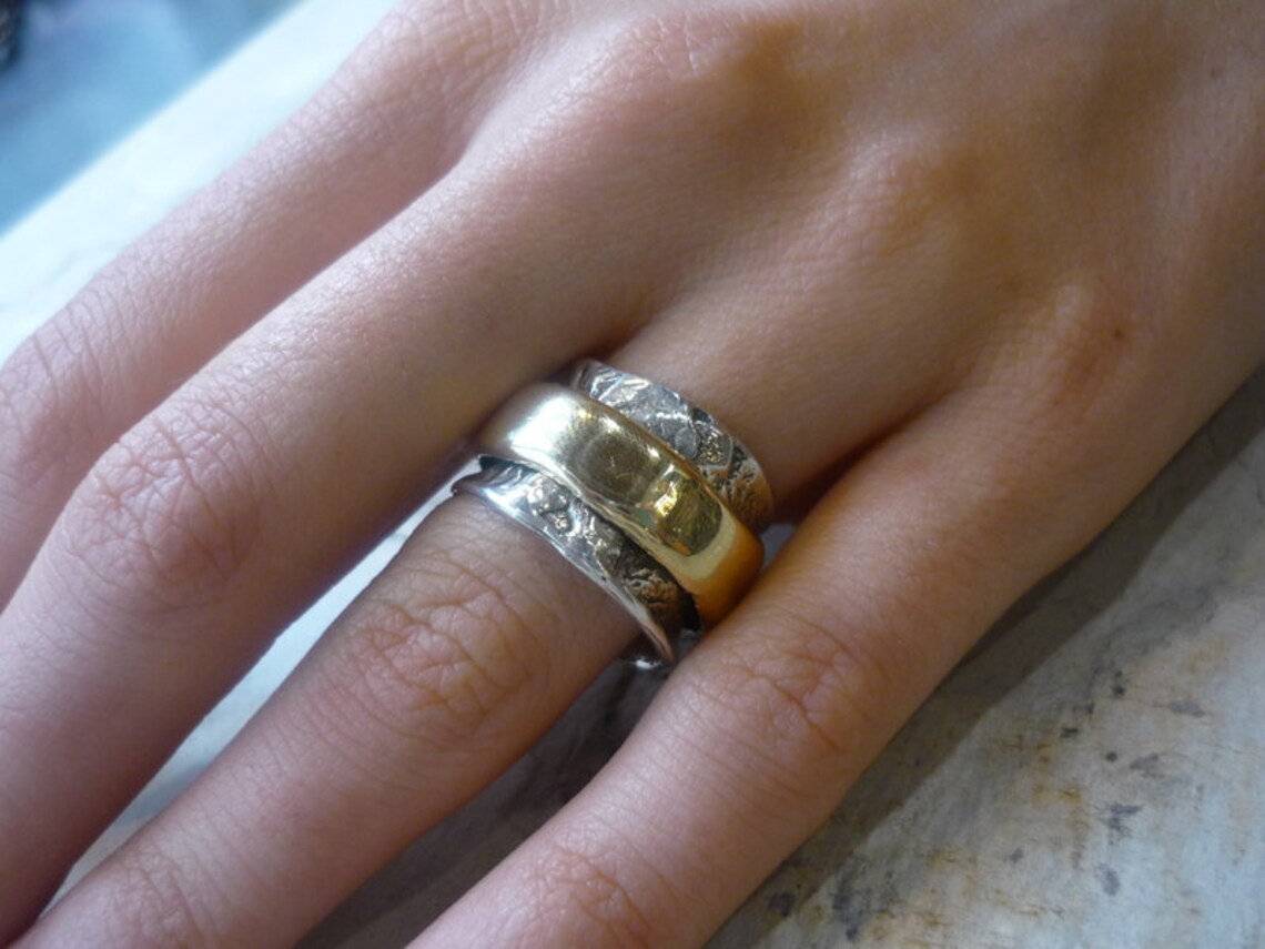 Rustic Wedding Band Spinner Ring Fidget Wedding Ring Silver | Etsy