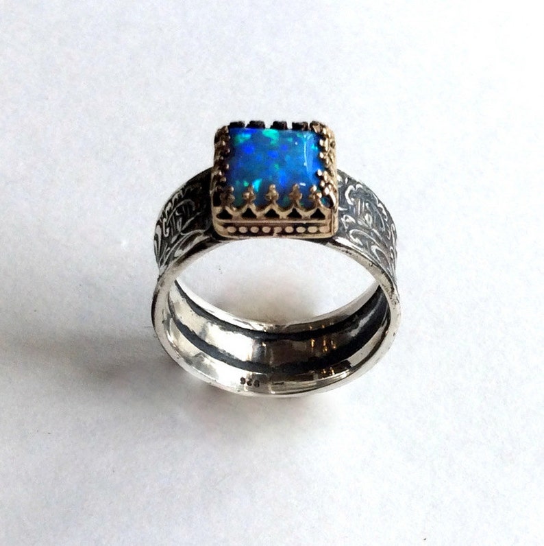 Sterling Silver Ring Silver Leaves Ring Square Opal Ring - Etsy