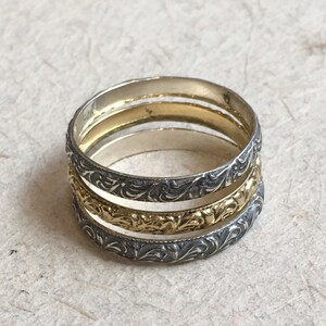 Three Bands Set, Stacking Bands Trio, Boho Bands, Thin Bands, Silver ...