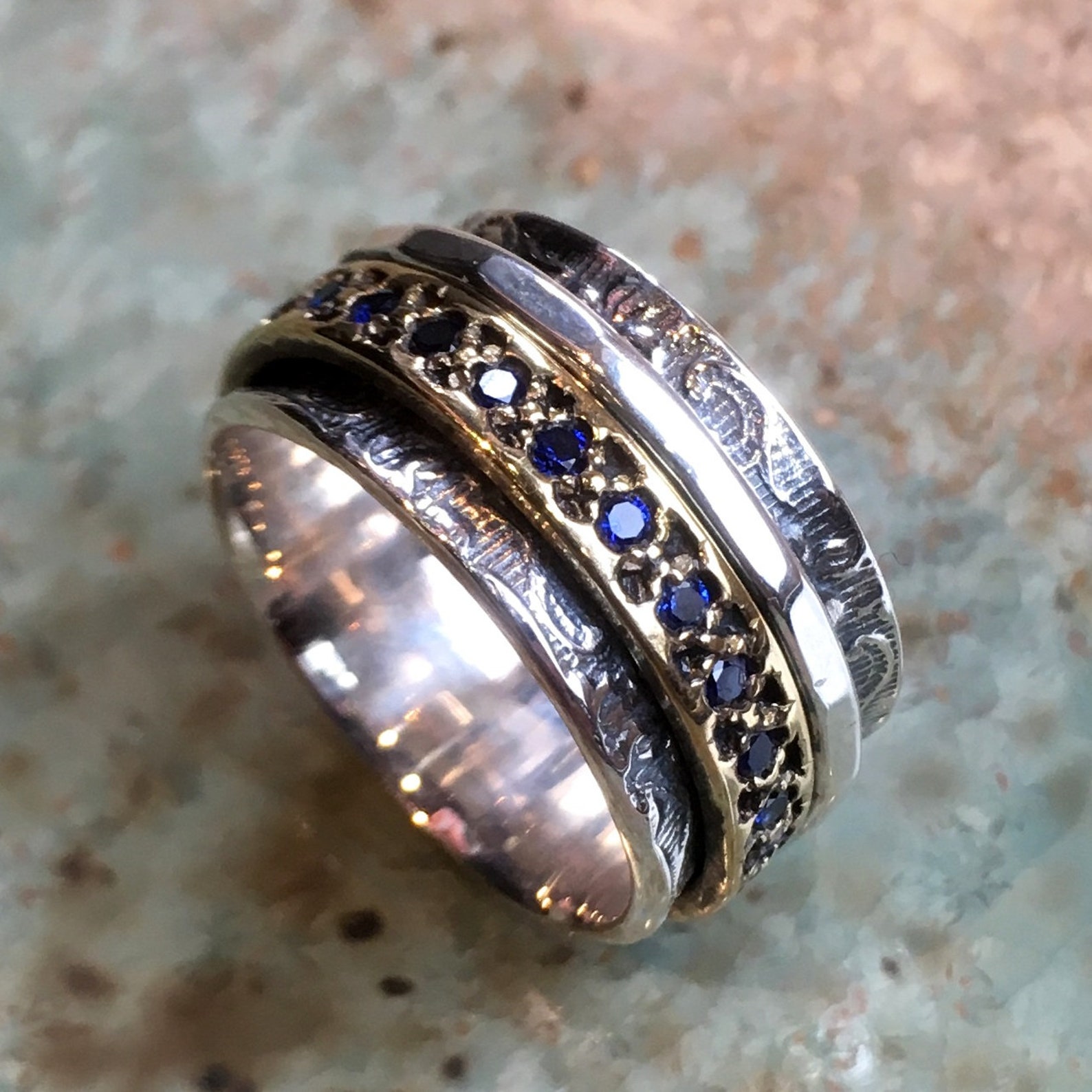 Sapphires Spinners Wide Silver Brass Band - Edge of the World R1209KS ...