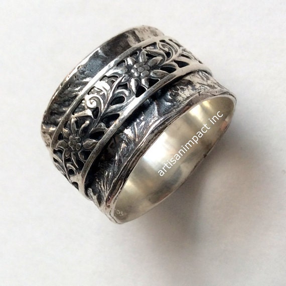 Spinner ring Vine ring silver band Fidget wedding band | Etsy