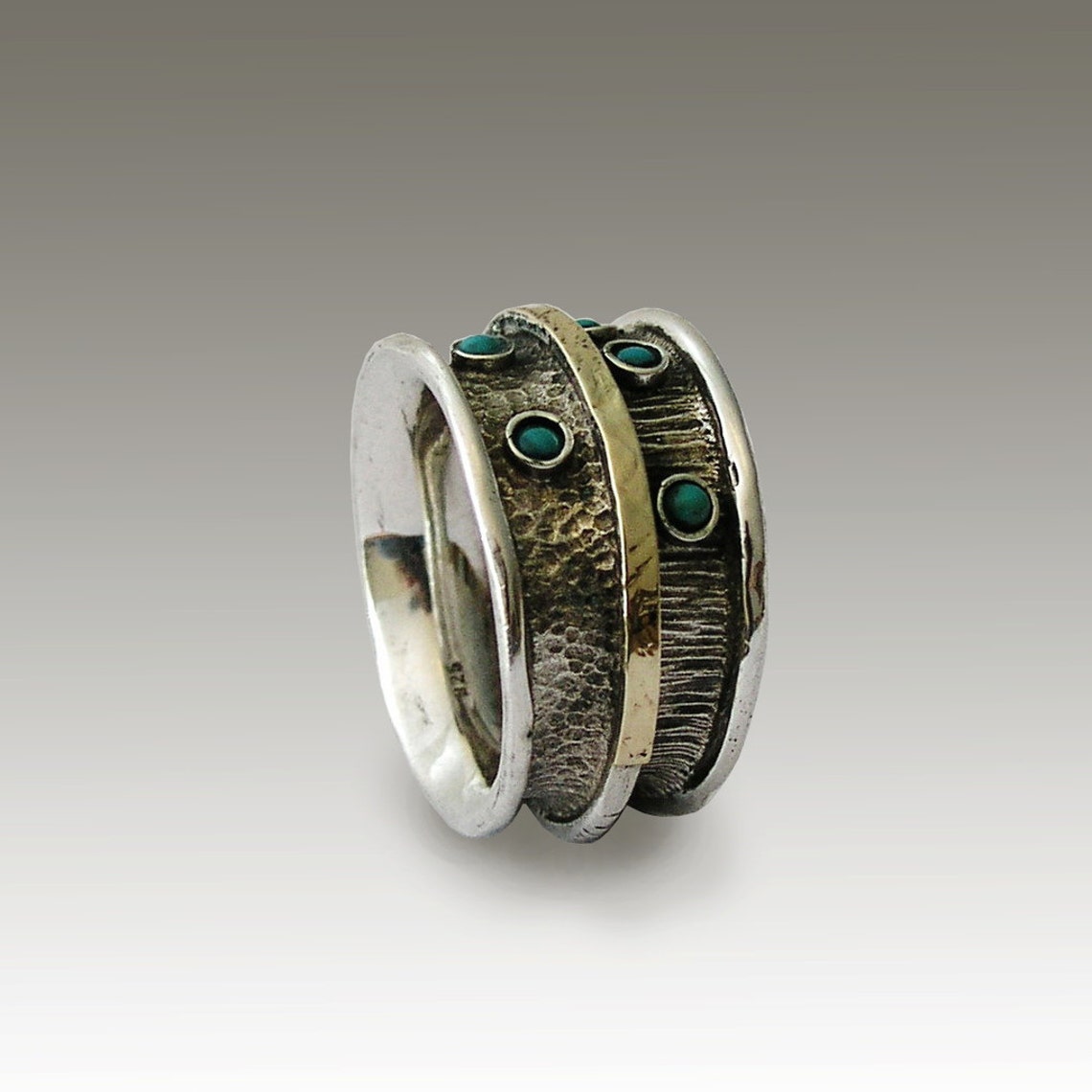 Sterling Silver Band Silver and Gold Band Mixed Metal Ring - Etsy