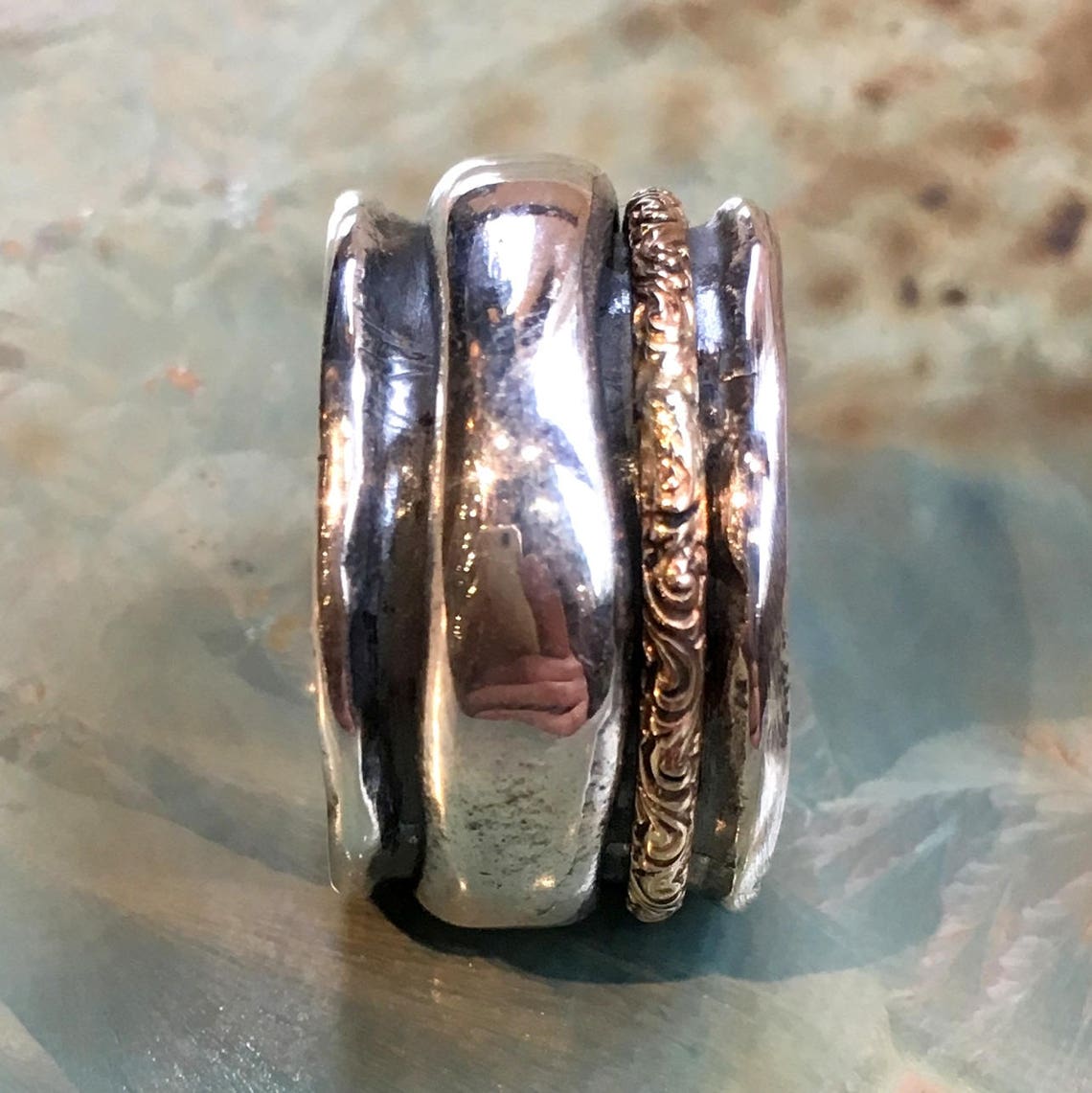 Rustic Unisex Band Chunky Ring Unique Wedding Ring Silver - Etsy