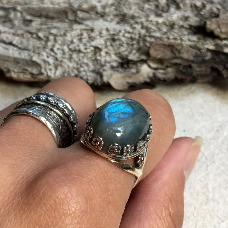 Labradorite Ring Silver Ring Gemstone ring green Stone | Etsy