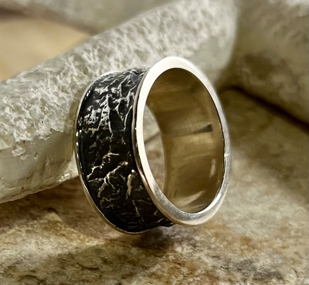 Tree Bark Sterling Silver Ring • Wood Bark Ring • Wide Mens Ring ...