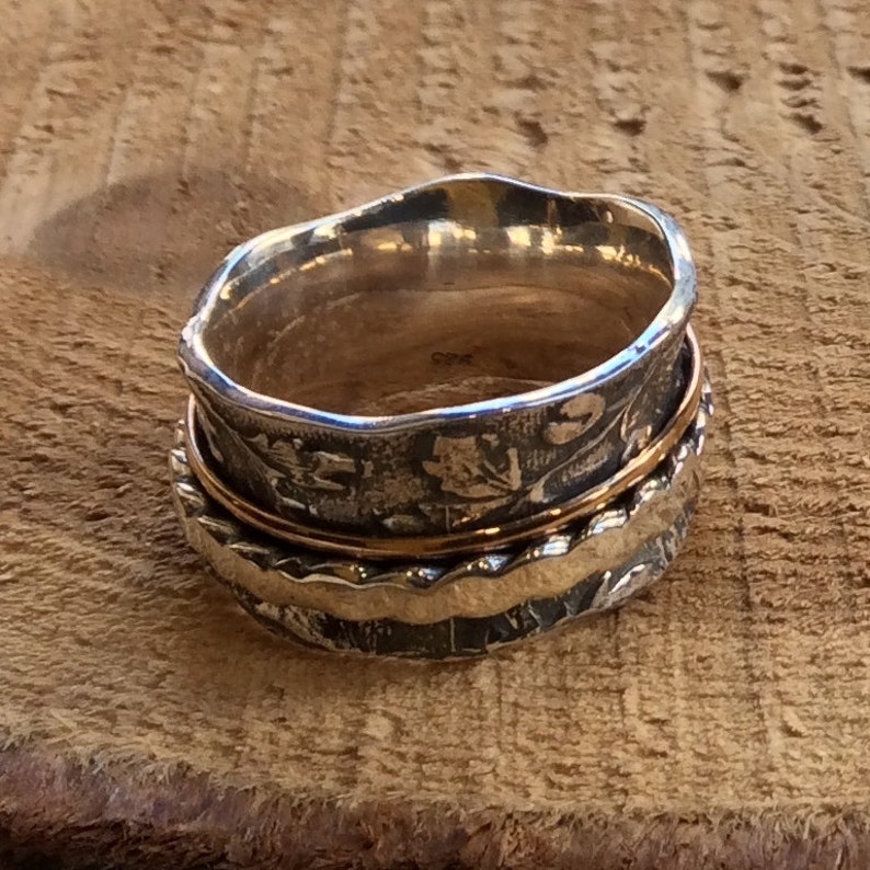 Two tone ring Stacking ring rose gold ring wide silver | Etsy