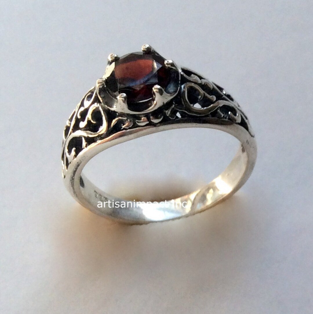 January Birthstone Ring, Engagement Ring, Red Garnet Ring, Sterling ...