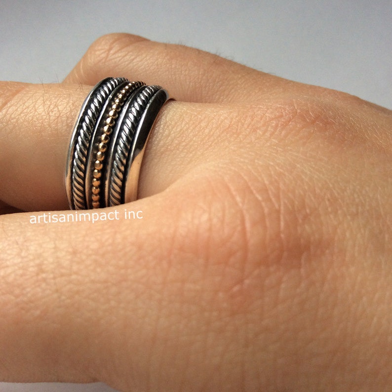 Wedding Band, Silver Wedding Ring, Silver Gold Ring, Rope Ring, Hippie ...