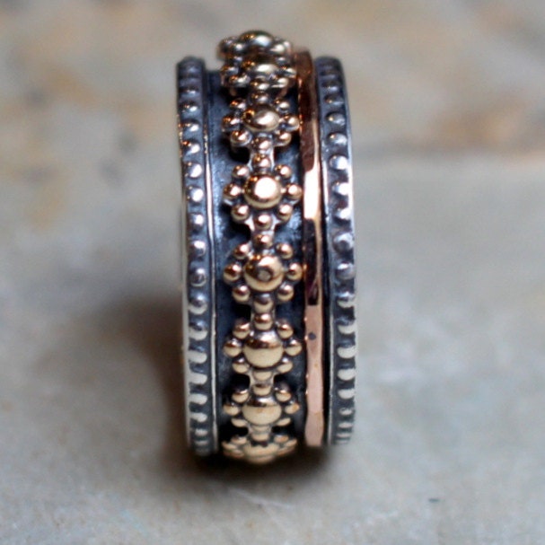 Sterling silver ring wedding band gold silver band floral | Etsy