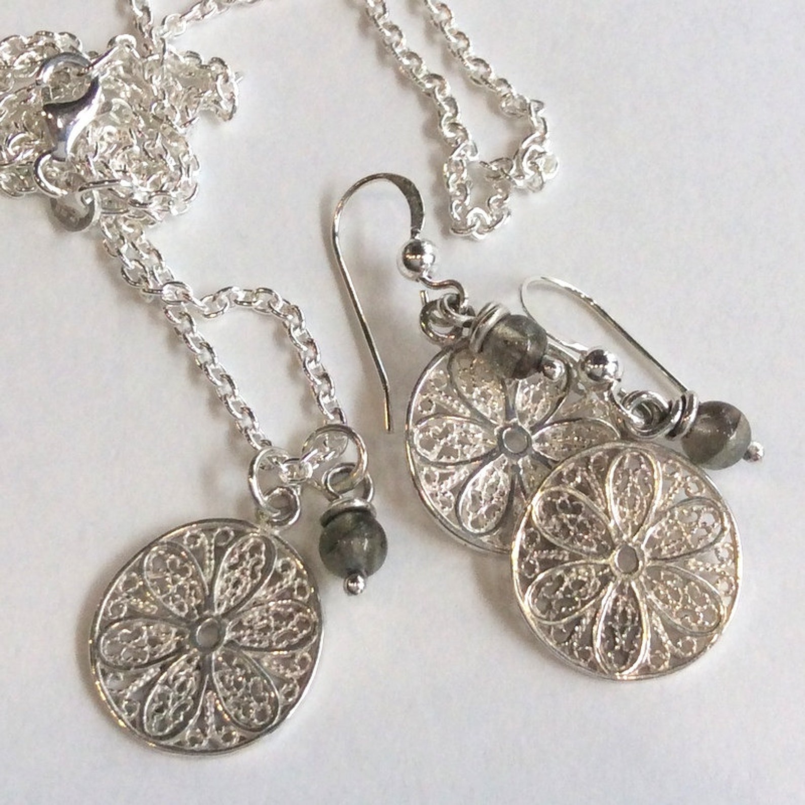 Sterling Silver Necklace Filigree Pendant Lace Necklace - Etsy